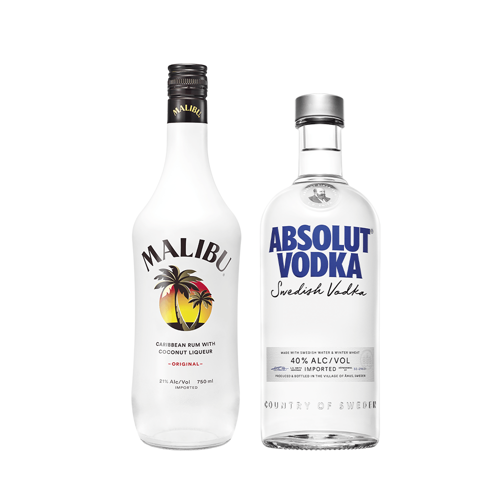 Kit Vodka Absolut Regular 750ml + Rum Malibu 750ml - Bar Aberto